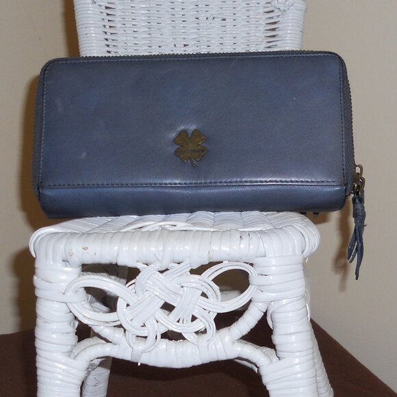 Lucky Brand | Bags | Lucky Brand Blue Leather Clutch Wallet 2 Zip ...